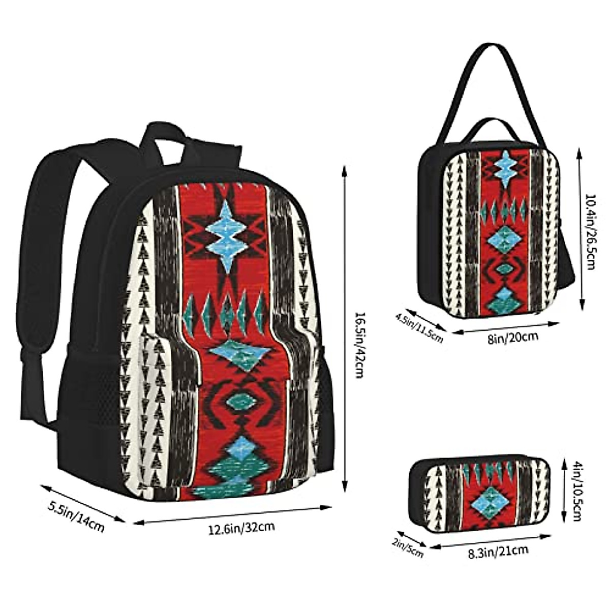 3 Piece Set Backpacks Orange Tribal Aztec Geometric Ethnic Ornamental Style Native American Indian Book Bag Travel Work School Bag Pencil Case Lunch Bag Combination For Men Women Boys Girls One Size