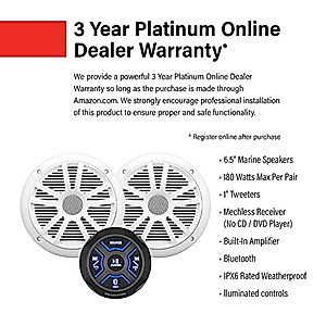 BOSS Audio Systems MG150W.6 Marine Boat Stereo Sound System Speaker Package - Built-in 2 Cannel Amplifier Head Unit, IPX6 Weatherproof, Bluetooth, No CD Player, USB, 6.5 Inch Full Range Speakers