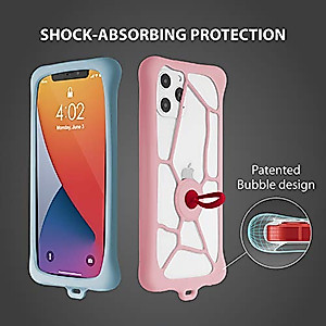 Bone】 Lanyard Phone Bubble Tie 2, Universal Phone Anti-Shock Bumper Case, Adjustable Neck Strap w/Phone Ring Holder for Apple iPhone 12, Samsung Galaxy, Google Pixel, Fits Phones Size 6.1-7.2"- Red