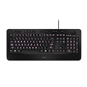 Azio Vision Backlit Computer Keyboard - Wired USB Keyboard with LARGE PRINT keys and 5 Interchangeable Backlight Colors (KB506)