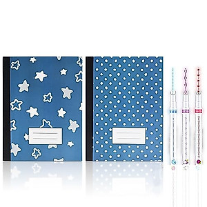 VAGU STORE Composition Notebooks for Kids - 100-Sheet Workbook Set for Home & School with College Ruled Paper, Weekly Schedule Section - Pages with Margins - Includes 3 Linear Colored Pens - Pack of 2