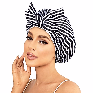 2 PCS Shower Caps for Women Resuable Waterproof Adjustable Shower Caps with Bowknot Hair Bath Cap for Natural Hair
