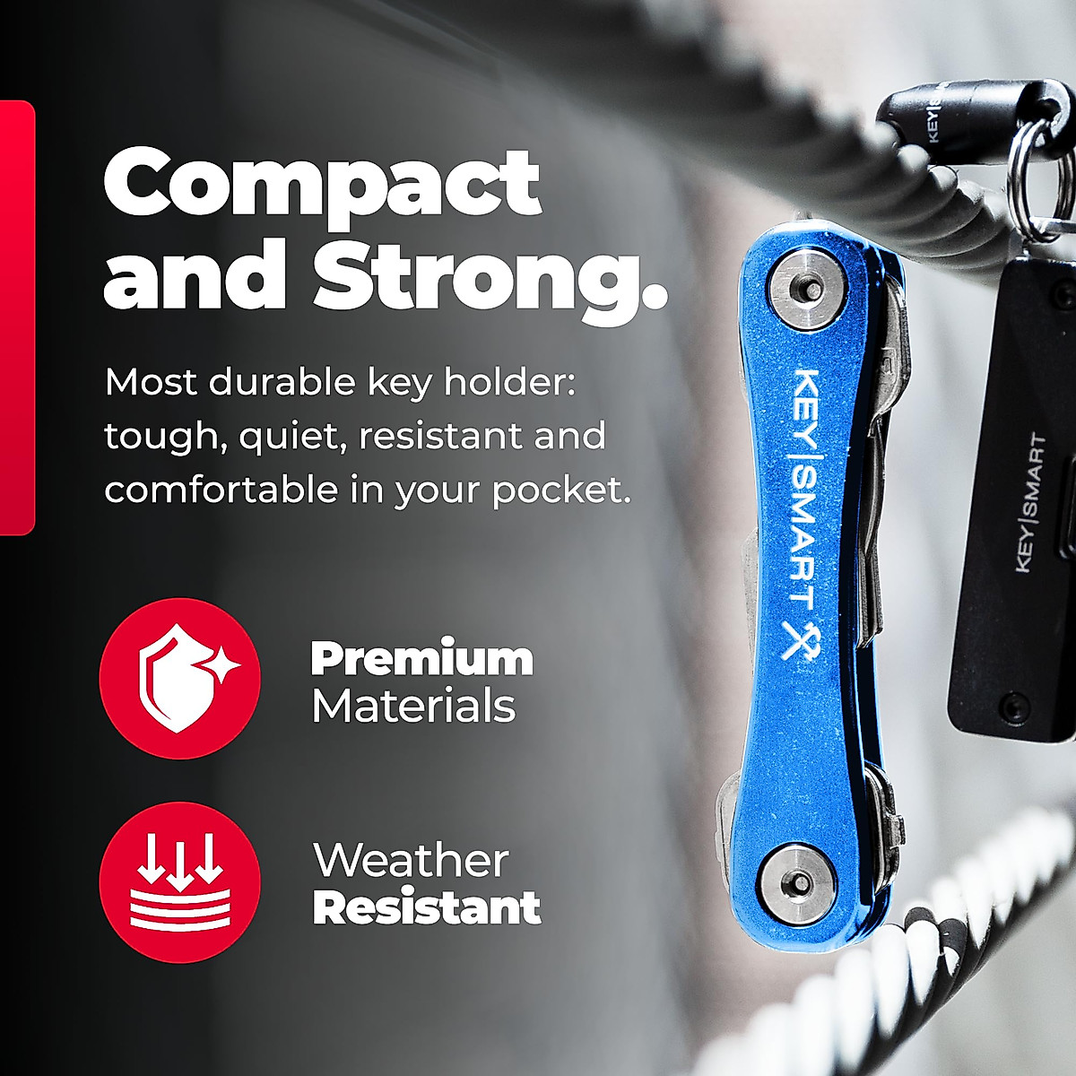 KeySmart Rugged - Multi-Tool Key Holder with Bottle Opener and Pocket Clip (up to 14 Keys, Blue)