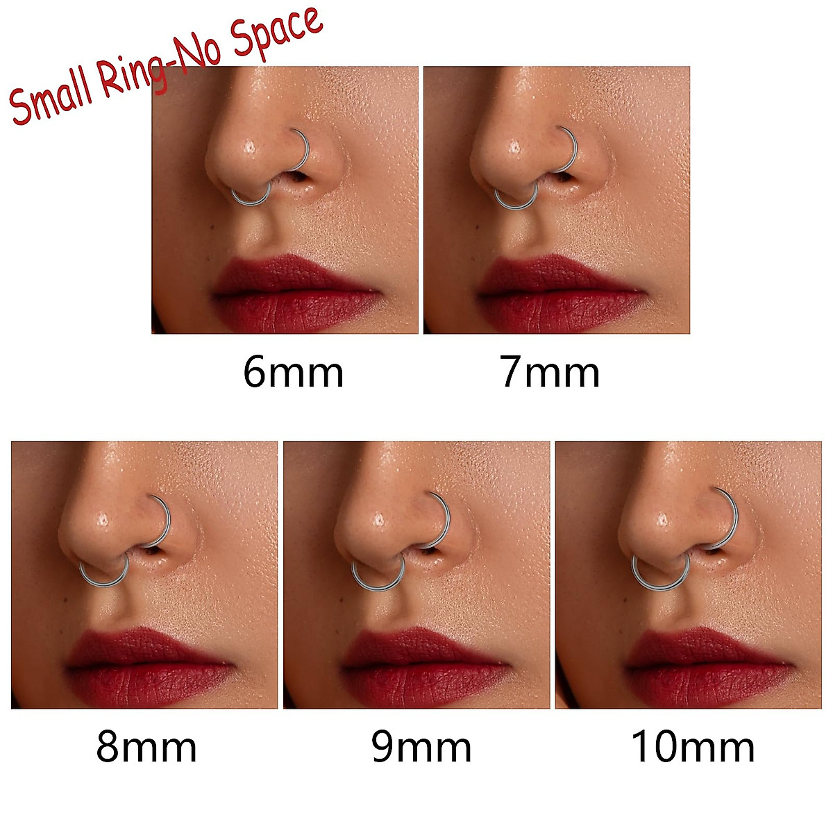 Xpircn 5PCS 16G Stainless Steel Nose Rings Hoop Hinged Segment Septum Clicker Daith Tragus Helix Cartilage Earrings Piercing for Women Men (Mixed Color, 16g 8mm, 5PCS)