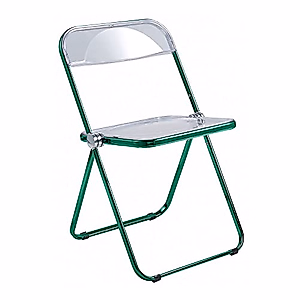 LeisureMod Lawrence Modern Transparent Acrylic Folding Chair with Metal Frame (Green)