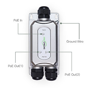 FASTCABLING Industrial Outdoor PoE Extender, 2 Port, 328ft, IP67 Waterproof, Direct Burial, Gigabit Ethernet, Male RJ45, Ideal for IP Cameras, Phones, Wi-Fi Access Points