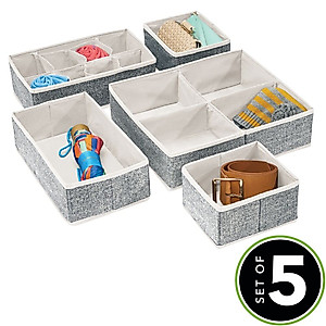 mDesign Soft Fabric Dresser Drawer/Closet Divided Storage Organizer Bins for Nursery - Holds Blankets, Bibs, Socks, Lotion, Clothes, Shoes, Toys, Jane Collection - Set of 5 - Cream/White