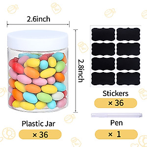 36PCS 8OZ Plastic Jars with Screw On Lids, Pen and Labels Refillable Empty Round Slime Cosmetics Containers for Storing Dry Food, Makeup, Slime, Honey Jam, Cream, Butter, Lotion (White)