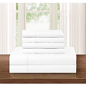 Elegant Comfort Luxury Soft 1500 Thread Count Egyptian 6-Piece Premium Hotel Quality Wrinkle and Fade Resistant Cozy Bedding Set, Easy All Around Elastic Fitted Sheet, Deep Pocket, Queen, White