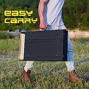 OOX Portable Grill Table with Double-Shelf for Outdoor Prep,Folding Grill Stand Fits Blackstone Griddle 17 Inch 22 Inch, Tabletop Propane Gas Grill, Camping BBQ Cooking, Stainless Steel, Black