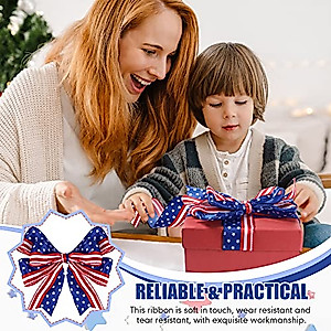 20 Yards 2 Rolls Stars and Stripes Wired Edge Ribbon Independence Day Red White and Blue Ribbon Patriotic American Flag Ribbon 4th of July Satin Ribbon for Memorial Day Party DIY Decor, 2 Inch Wide