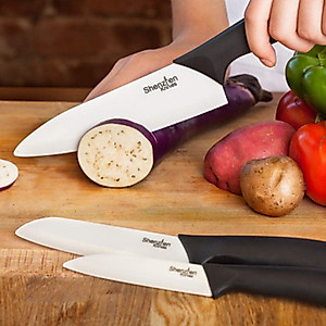 3-Piece Ceramic Knife Set by Shenzhen Knives: 6" Chef's Knife, 5" Slicing Knife, and 4" Paring Knife Set