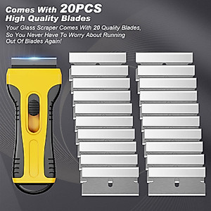Rerdeim Razor Blade Scraper Tool With 20pcs Extra Blades, Razor Scraper For Cleaning Glass,Stove Top, Cooktop, Window, Oven, Paint, Sticker, Tile, Non Scratch