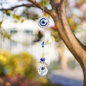 Crystal Angel Suncatcher with Feng Shui Turkish Blue Evil Eye Protection and Good Luck Charm Gift