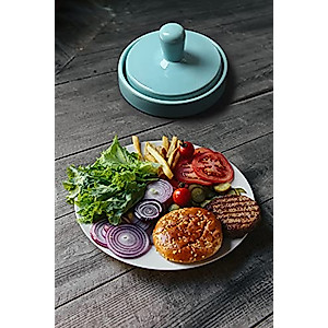 QUXIJA Burger Press 5" Ceramic Hamburger Press Patty Maker, Round Burger Smasher for BBQ, Grill Presses Burger Mold Ring, Griddle Accessories, Turquoise