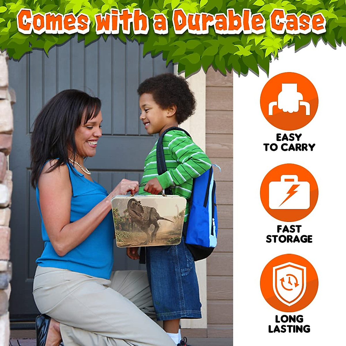 3 Bees & Me Dinosaur Toys for Kids 3-5, 5-7, 8-12 - 12 Large Dino Toy Figures with Storage Box Case - 6 inch Dinosaurs - Toy Dinosaur Gift Set for Boys and Girls for Imaginative Play