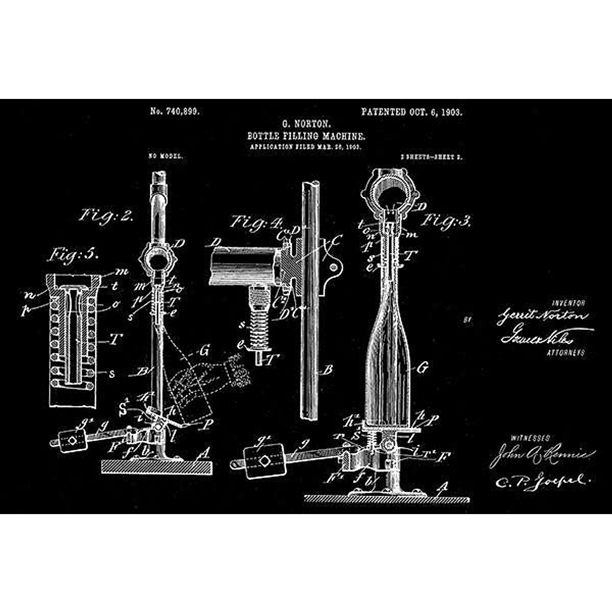 1903 - Bottle Filling Machine #2 - G. Norton - Patent Art Magnet