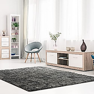 Signature Loom Fluffy Shaggy Area Rug 8x10 – Soft Fuzzy Velvet Rugs for Girls Bedroom – Shaggy Carpet for Kids Room with Non-Slip Bottom – Soft Fluffy Throw Rug Indoor Living Room Carpet, Dark Grey
