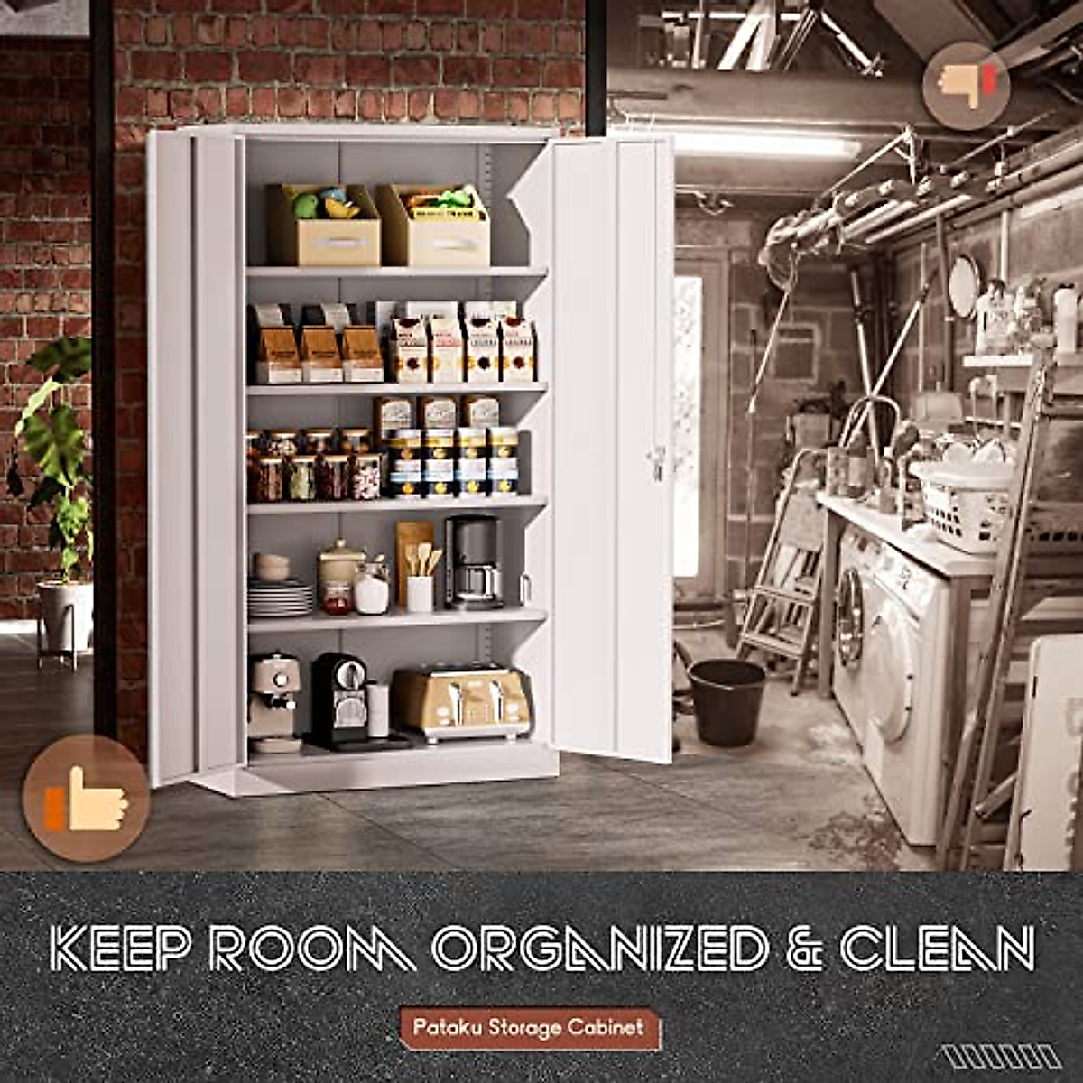 Greenvelly White Metal Storage Cabinet, 72" Locking Storage Cabinets with Doors and 4 Shelves, Tall Tool Storage Cabinet for Garage, Steel Lockable File Cabinet Metal Locker for Home Office, Classroom