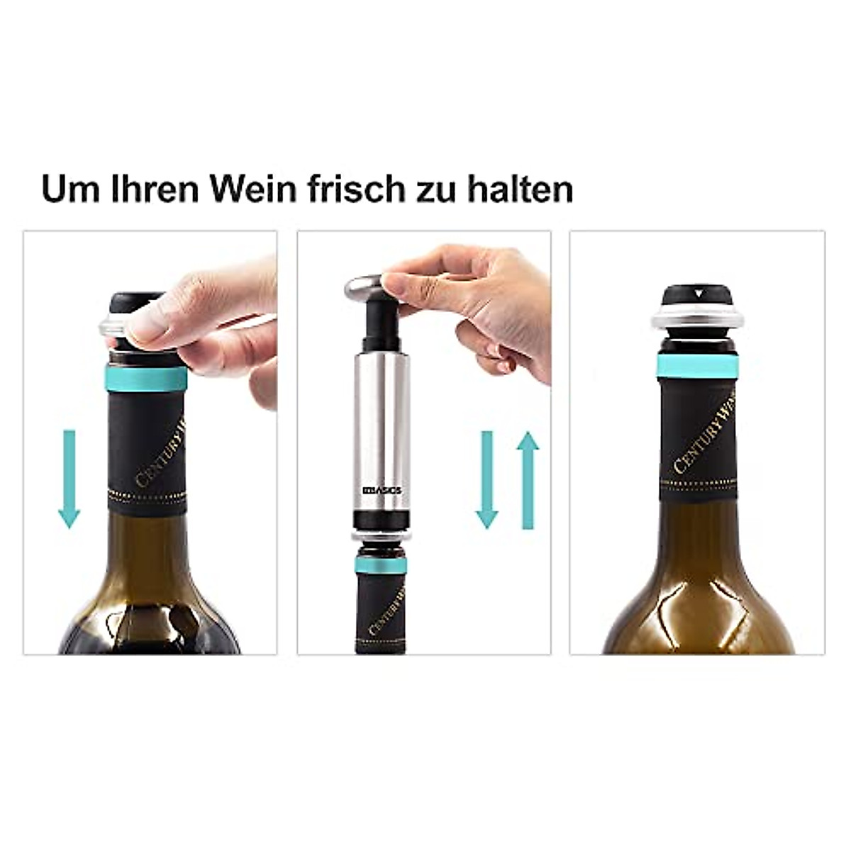 Wine Stoppers EZBASICS Wine Saver Pump with Wine Bottle Stoppers, Stainless Steel Pump + 4 Wine Stoppers¡­