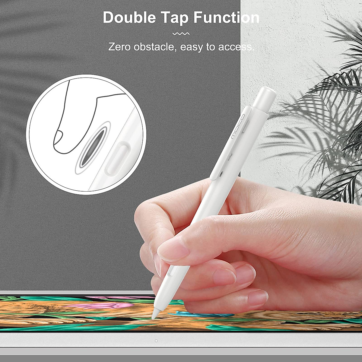 MoKo Holder Sleeve Compatible with Apple Pencil 2nd Generation, Retractable PC Pen Sleeve with Sturdy Clip for iPad Air 5th/4th Gen, iPad Pro 11/Pro 12.9 2021/2020, iPad Mini 6 2021, White