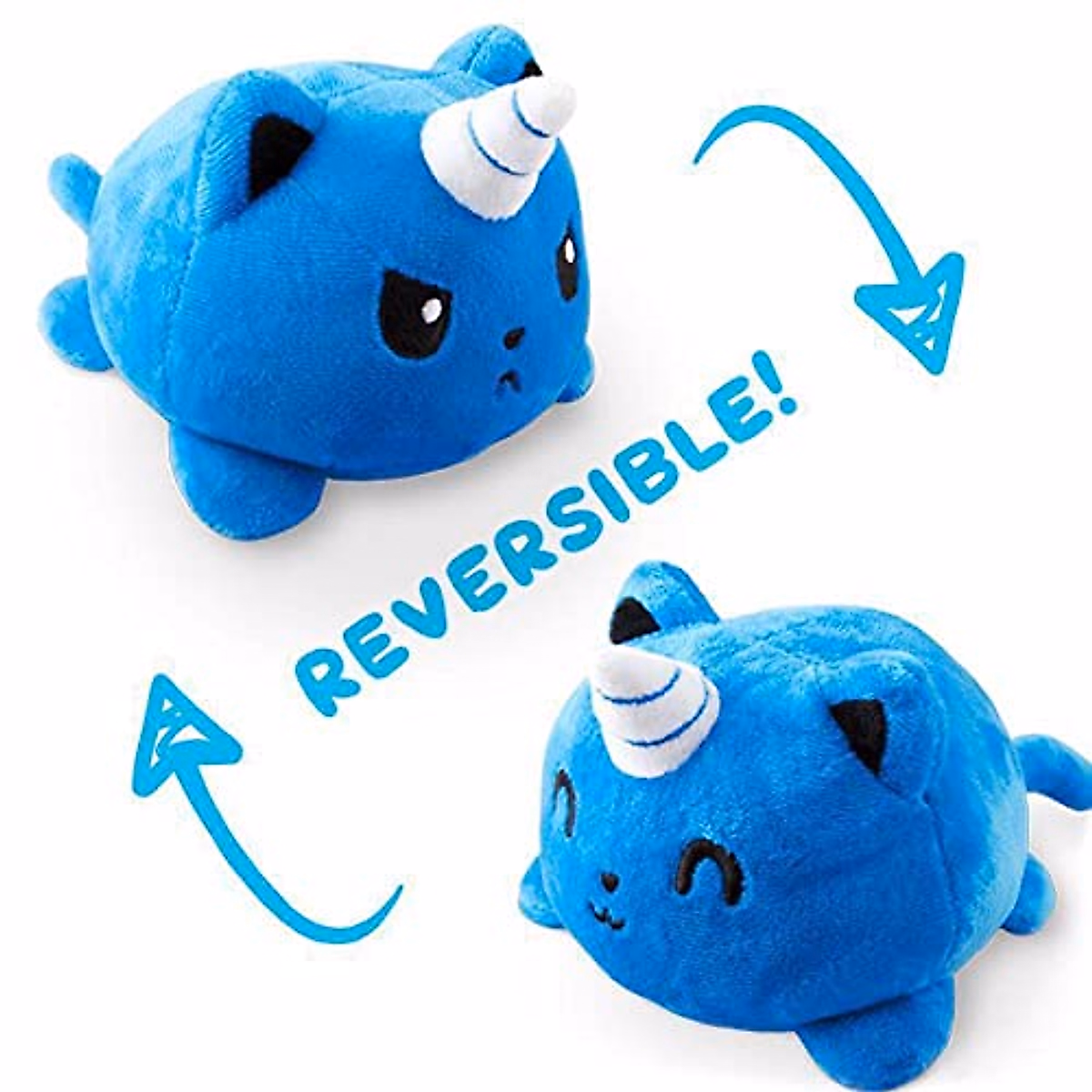 TeeTurtle - The Original Reversible Cat Plushie - Blue Kittencorn - Cute Sensory Fidget Stuffed Animals That Show Your Mood