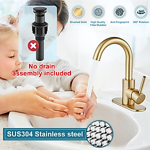 Midanya Wet Bar Sink Faucet,Single Handle Bathroom Kitchen Faucet 1 Hole Faucet Swivel Spout Farmhouse RV Small Vanity Lavatory Bath Utility Faucet with Deck Plate,Brushed Gold