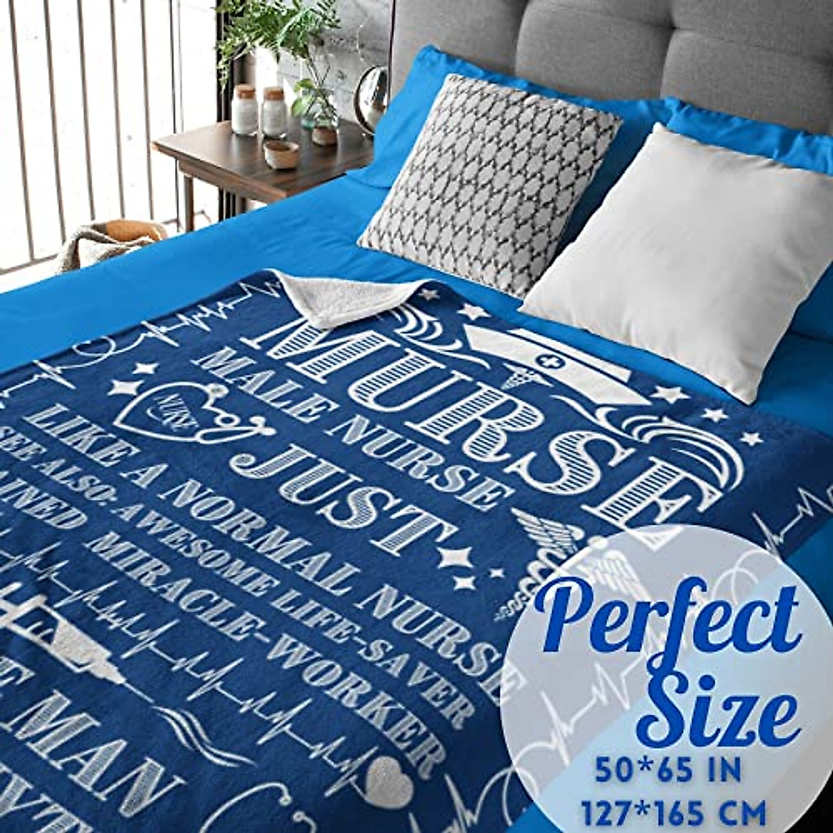 InnoBeta Nurse Blanket, Funny Nurse Gifts for Men, Murse, Warm Soft Fuzzy Blanket for Men, Nurse Gift for Male Nurse, RN, Retired Nurse Nursing School, Throw Blanket 50x65 Inches Blue