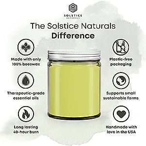 Solstice Naturals - Lavender 100% Pure Beeswax + Essential Oil Aromatherapy Candle, 9 oz. - Sustainably Handmade in the USA - No Soy or Paraffin Wax - No Toxic Scents, Fragrances or Fillers