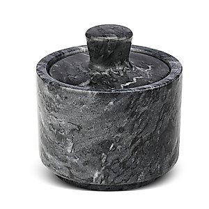 Flexzion Marble Salt Cellar with Lid, Multi-Purpose Marble Container for Salt, Pepper, Paprika and Powdered Herbs, Marble Box for Jewelry, Watches and Accessories (Black)