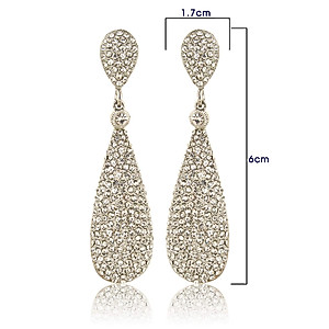 Moonstruck Costume Jewelry Diamond Studded Metal Drop and Dangle Crystal Teardrop Earrings for Women Wedding Party(Silver)