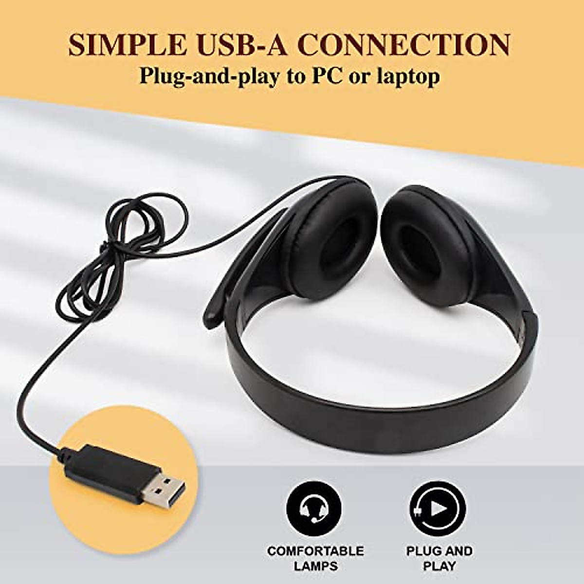 AVOVA USB Computer Headset with Microphone Wired Stereo Headphones,Call Center Headsets with Mic,Corded Desktop Headphone Light Weight for Online Course/Office/Telework/Home/PC