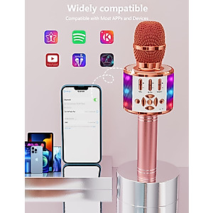Ankuka Karaoke Microphone for Kids, Bluetooth Karaoke Microphone with LED Lights,Portable 4 in 1 Wireless Microphone Toys Christmas Birthday Gift Home Party Kids Toys for Girls Boys Adults(Rose Gold)