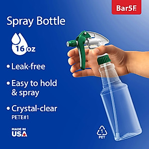 Bar5F Empty Plastic Spray Bottles 16-Ounce BPA-Free Food Grade Crystal Clear Fully Adjustable Sprayer 2-Pack
