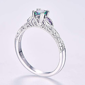 Pakula Women Silver Tone Simulated Rainbow Topaz Stacking Gemstone Finger Ring Fashion Jewelry Gift Wife Party Band