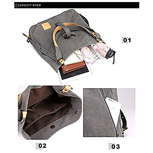 Eamom Tote Bag for Women Aesthetic Convertible Backpack Canvas Shoulder Bag School Tote Bag (Khaki)