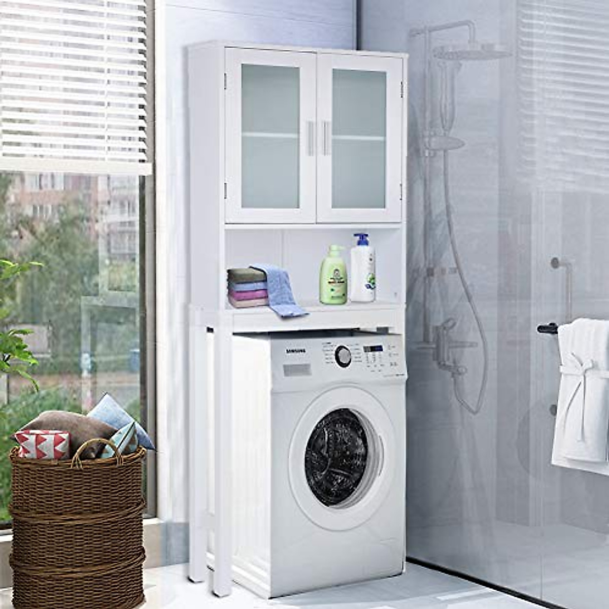 Wooden Over The Toilet Cabinet Storage,BestComfort Bathroom Organizer Over Toilet Storage, Above The Toilet Space Saver Cabinet (22.5" x 7.5" x 61")