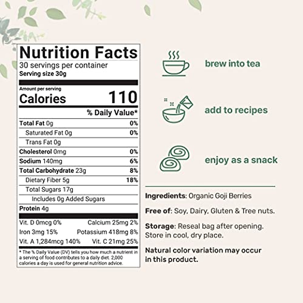 Organic Goji Berries 32 Ounce, Large Whole Sun-Dried Berries | Sulfate Free, Natural Antioxidant | Raw Superfood Berry for Energy, Eye, & Immune Health | Non-GMO