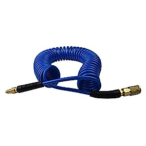 YOTOO Polyurethane Recoil Air Hose1/4" Inner Diameter by 25' Long with Bend Restrictor, 1/4" Industrial Quick Coupler and Plug, Blue