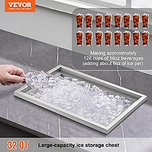 VEVOR Drop in Ice Chest, 20" L x 14" W x 12" H Stainless Steel Ice Cooler, Commercial Ice Bin with Cover, 40 qt Outdoor Kitchen Ice Bar, Drain-Pipe and Drain Plug Included, for Cold Wine Beer
