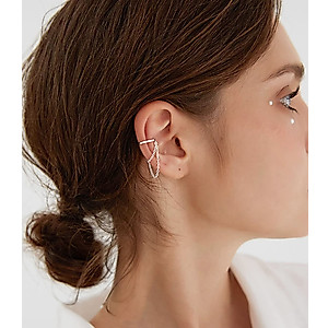 Reffeer Solid 925 Sterling Silver Cuff Earrings Chain for Women Cartilage Wrap Earrings Helix Cuffs (A-Silver)