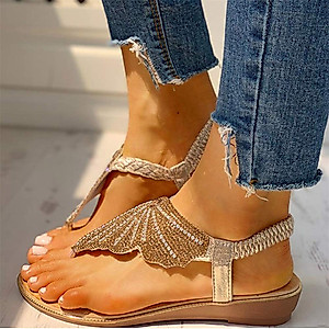 Aniywn Ladies Sandals Bohemia Flip Flops Sandals Summer Casual Comfortable Crystal t-Strap Thong Sandals