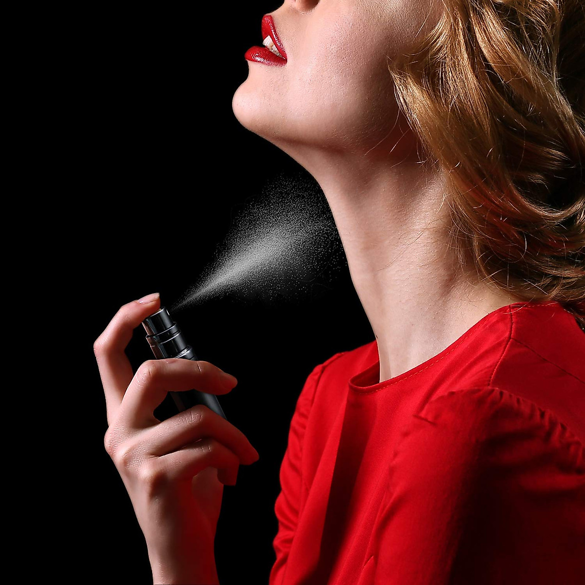 Travel Refillable Perfume Bottle, Mini Portable Perfume Empty Atomizer with Fine Spray Pump, Leaking Proof Perfume Container for Women & Men, 5ml (Black)