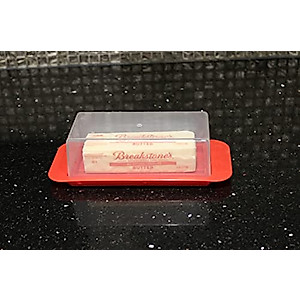 Butter Dish With Cover and Handles Fits Both Elgin East Coast and West Coast Bars of Butter (Red)