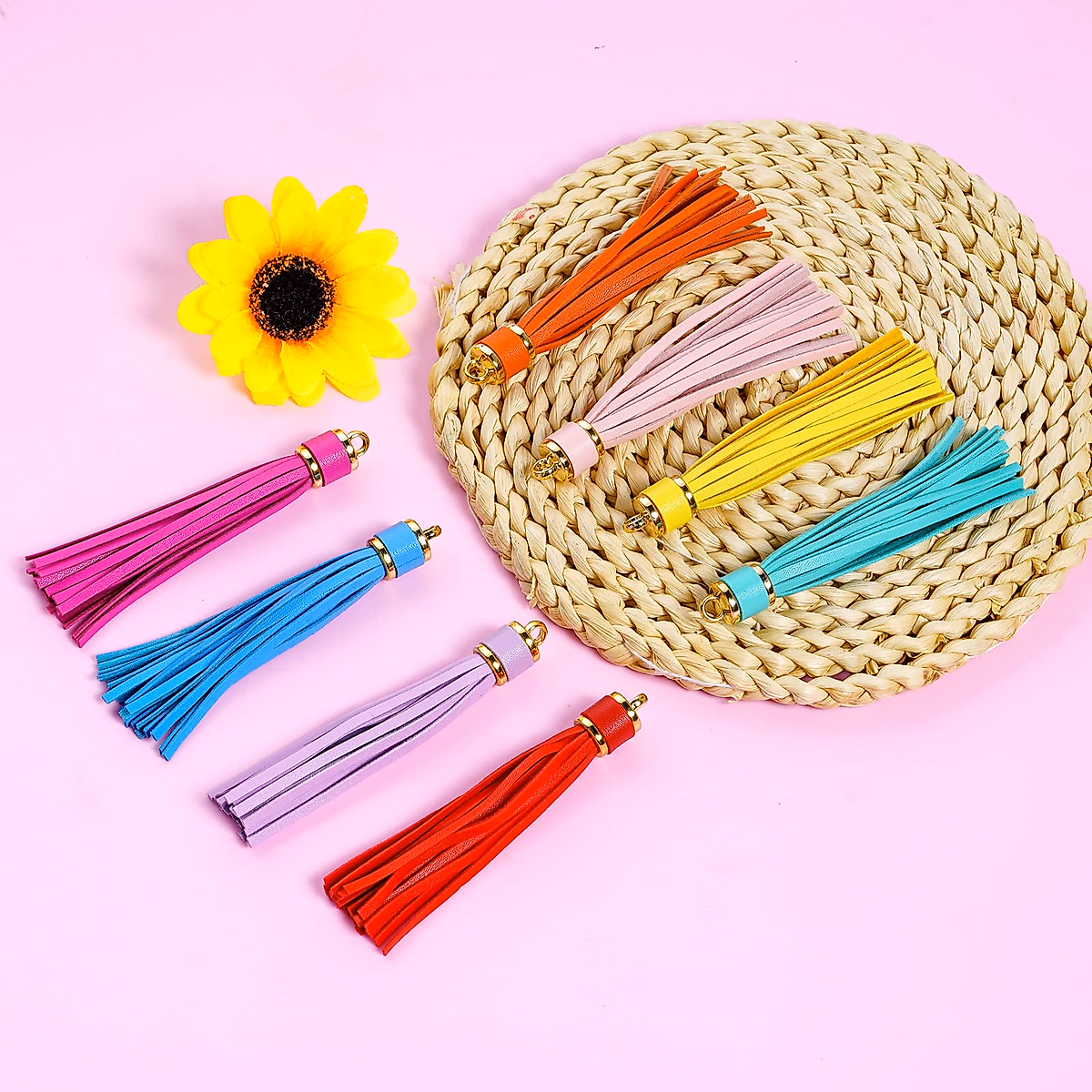 HOVEOX 20 Pieces 3.9 inch Faux Leather Tassel Bulk Keychain Tassels Artificial Leather Tassels for Craft Making