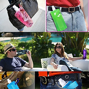 TOPYUEYILIYI 4pcs Foldable Sports Bottle Plastic Water Bag 500ml Collapsible Drink Pouches Bags with Clip Reusable Foldable Plastic Water Bag for Outdoor Sports Biking Hiking Trave