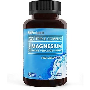 BioEmblem Triple Magnesium Complex | 300mg of Magnesium Glycinate, Malate, & Citrate for Muscles, Sleep, Calm, & Energy | High Absorption | Vegan, Non-GMO | 90 Capsules