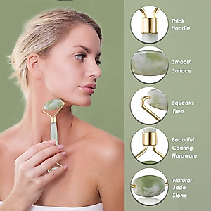 Jade Roller for Face - Jade Facial Roller, Face Roller Skin Care Tool - Under Eye Roller, Face Massager for Women to Remove Wrinkles Puffiness