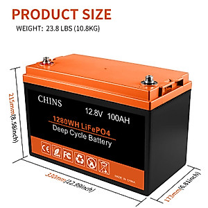 CHINS LiFePO4 Battery 12V 100AH Lithium Battery Perfect for Golf Cart, Trolling Motors, Marine, RV, Solar, Boat and Off-Grid, Built-in 100A BMS, 2000~5000 Cycles