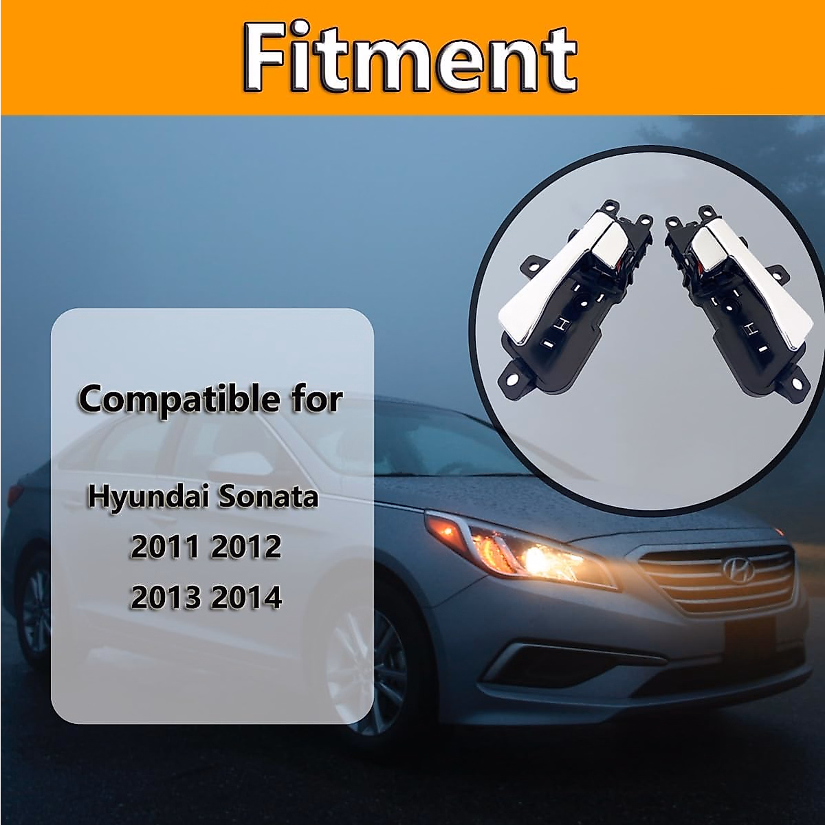 Cheriezing Interior Door Handle Chrome Compatible with Sonata 2011 2012 2013 2014 - Front or Rear Left Driver and Right Passenger Side Replace# 82610-3S010, 82620-3S010 (1 Set) Inside